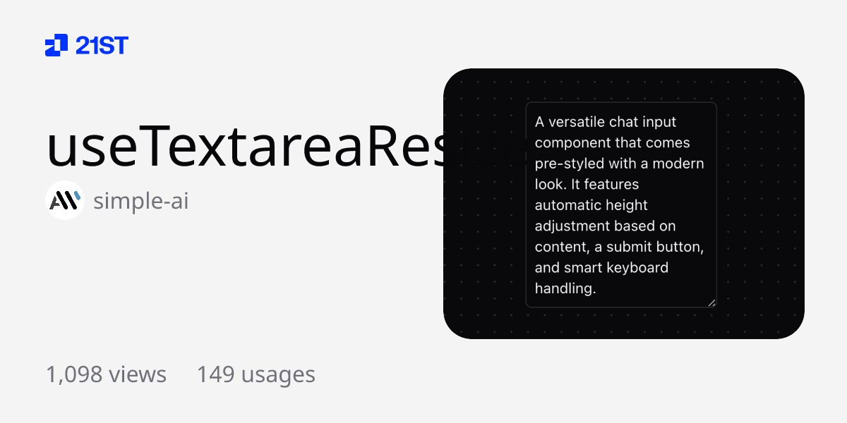 useTextareaResize | 21st.dev - Discover, share, and craft UI components ...