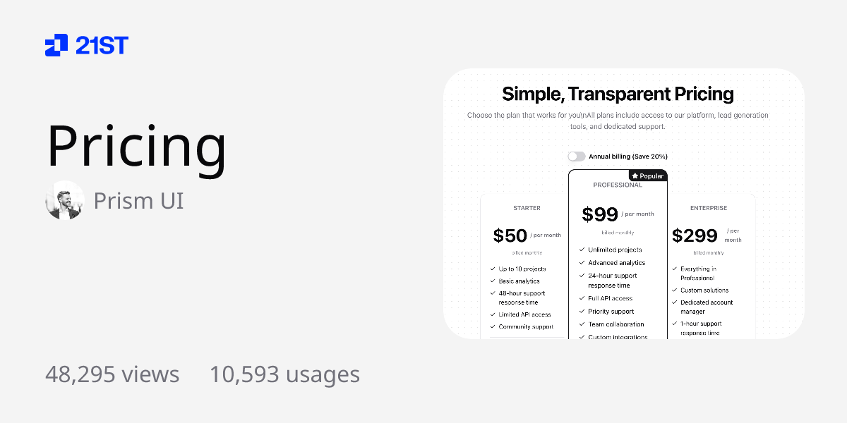 Pricing | Community Components - 21st.dev - The first vibe-crafting tool | 21st.dev