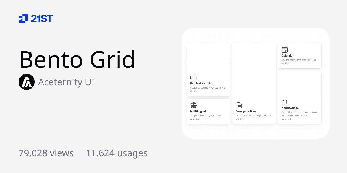 Bento Grid | Community Components - 21st.dev - The first vibe-crafting tool | 21st.dev