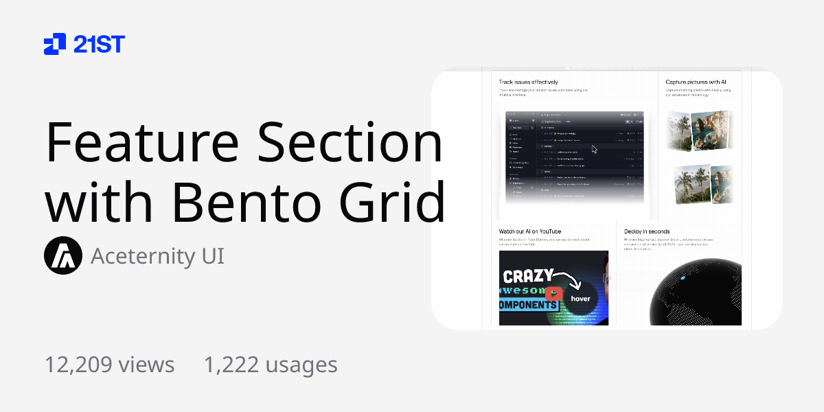 Feature Section with Bento Grid | 21st.dev - The first vibe-crafting tool | 21st.dev