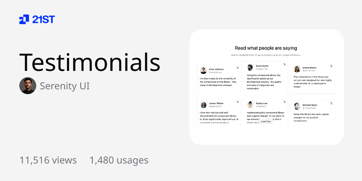 Testimonials | Community Components - 21st.dev - The first vibe ...