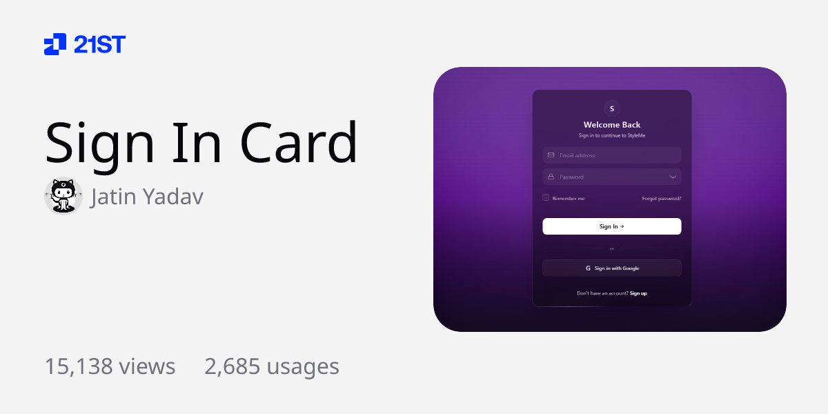Sign In Card | Community Components - 21st.dev - The first vibe ...