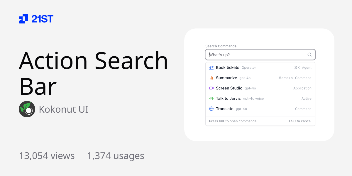 Action Search Bar | 21st.dev - Craft with AI | 21st.dev