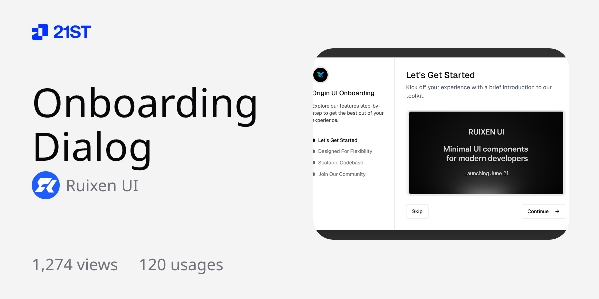 Onboarding Dialog | Community Components - 21st.dev - The first vibe ...