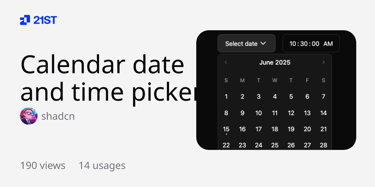 Calendar date and time picker | 21st.dev - Craft with AI | 21st.dev