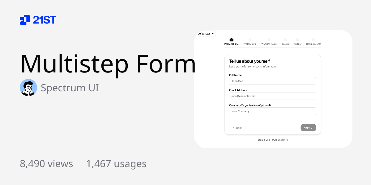 Multistep Form | Community Components - 21st.dev - The first vibe-crafting tool | 21st.dev
