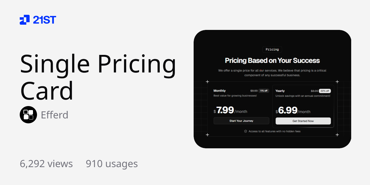 Single Pricing Card | 21st.dev - Discover, share, and craft UI ...