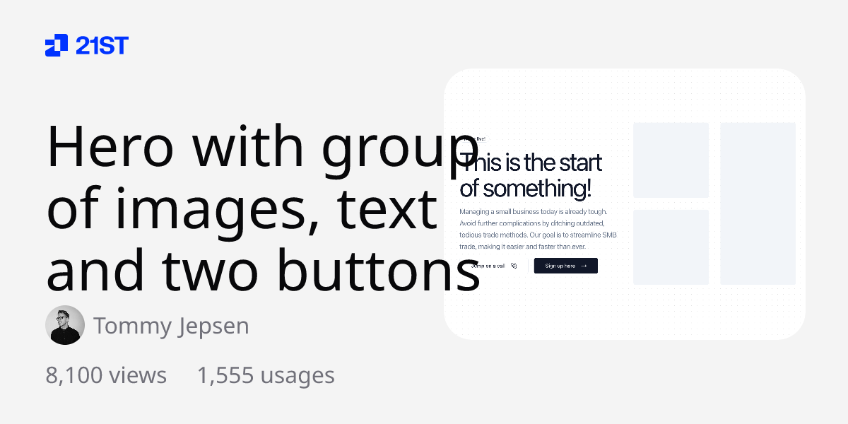 Hero with group of images, text and two buttons | 21st.dev - The first ...