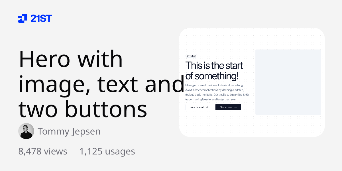 Hero with image, text and two buttons | Community Components - 21st.dev - The first vibe ...