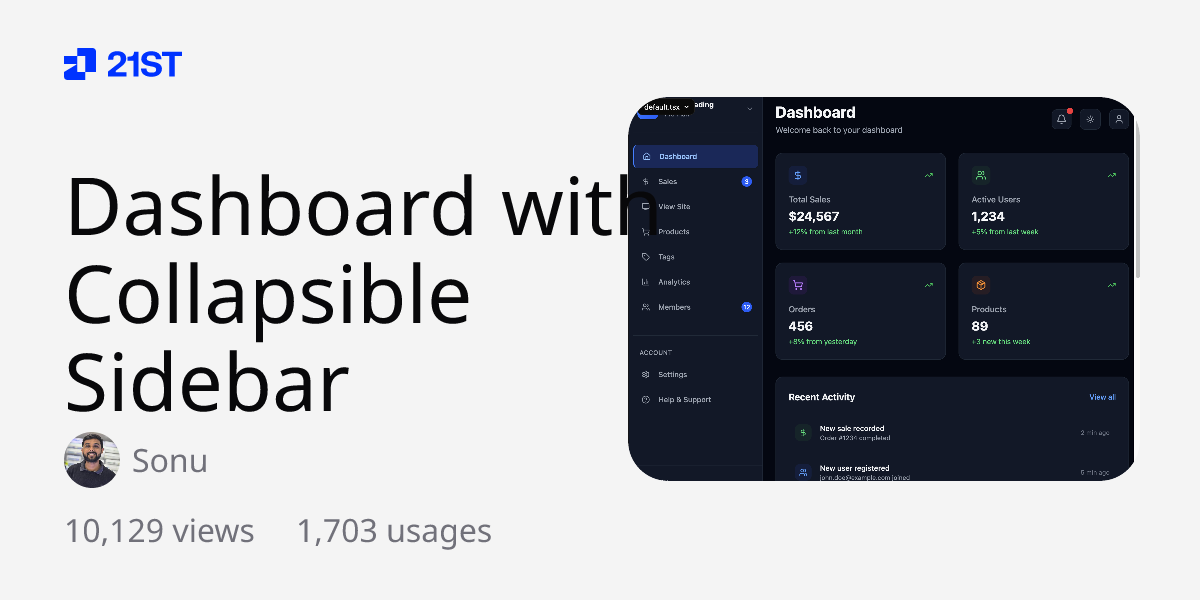 Dashboard with Collapsible Sidebar | Community Components - 21st.dev ...